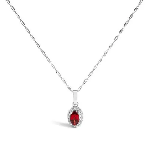 HAUS OF BRILLIANCE 10k White Gold Gemstone And Diamond Accent Pendant Necklace - Red Garnet | White